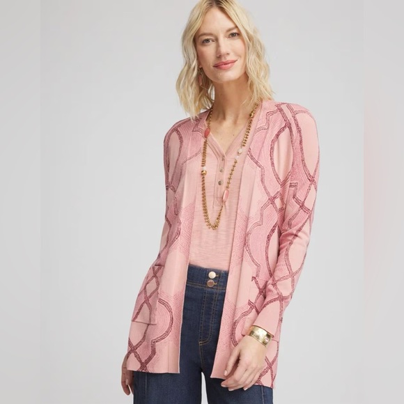 Chico's | Sweaters | Chicos Nwt 2 Womens L Tile Openfront Cardigan In ...